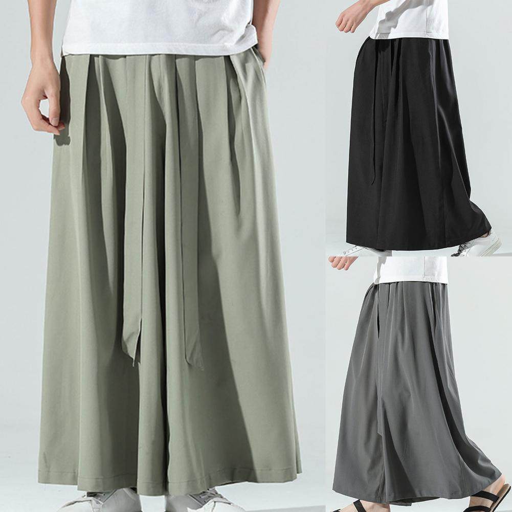 Cozy Black Ice Silk Hakama Kung Fu Pants With A Wide Bottom