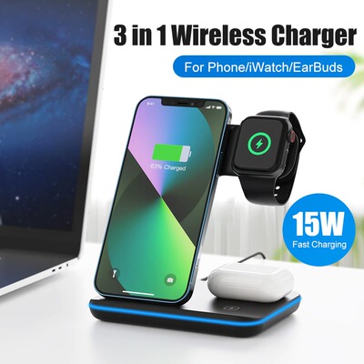 Wireless Charger Stand 15W Qi Fast Charging Station Dock for