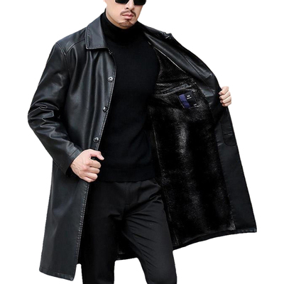 New nch Coats Men Leather nch Coat Casaco Masculino X-Long n