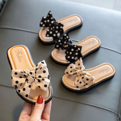 Baby Kids Girls Summer Beach Slippers, Toddlers Dots Bow Ope