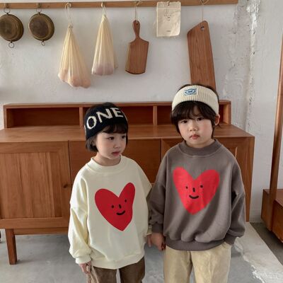 Spring Unisex cute heart printing sweatshirts Children carto