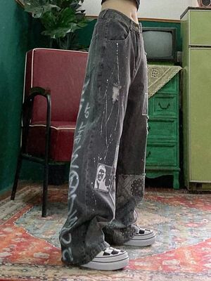 Cool Women Denim Vintage Girl Fashion Harajuku Baggy Pants U
