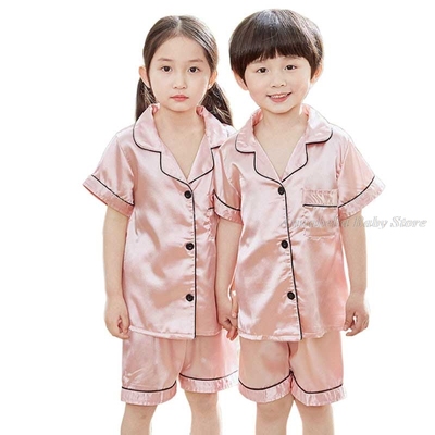 Summer Girl's Satin Pajamas Silk Pajama Shorts Sets Pyjamas