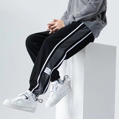 Side Striped Casual Pants Men Oversized Baggy Wide Leg Trous