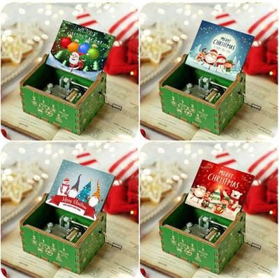 2022 Christmas Gift Wooden Hand Crank Music Box Merry Christ