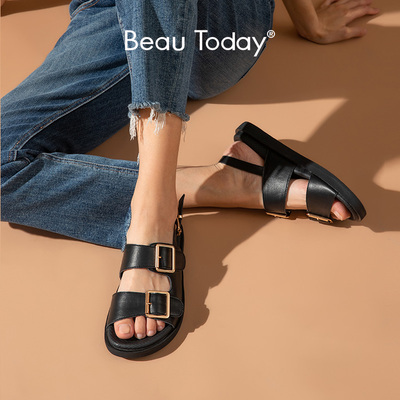 BeauToday Sandals Women Genuine Cow Leather Metal Detailed A