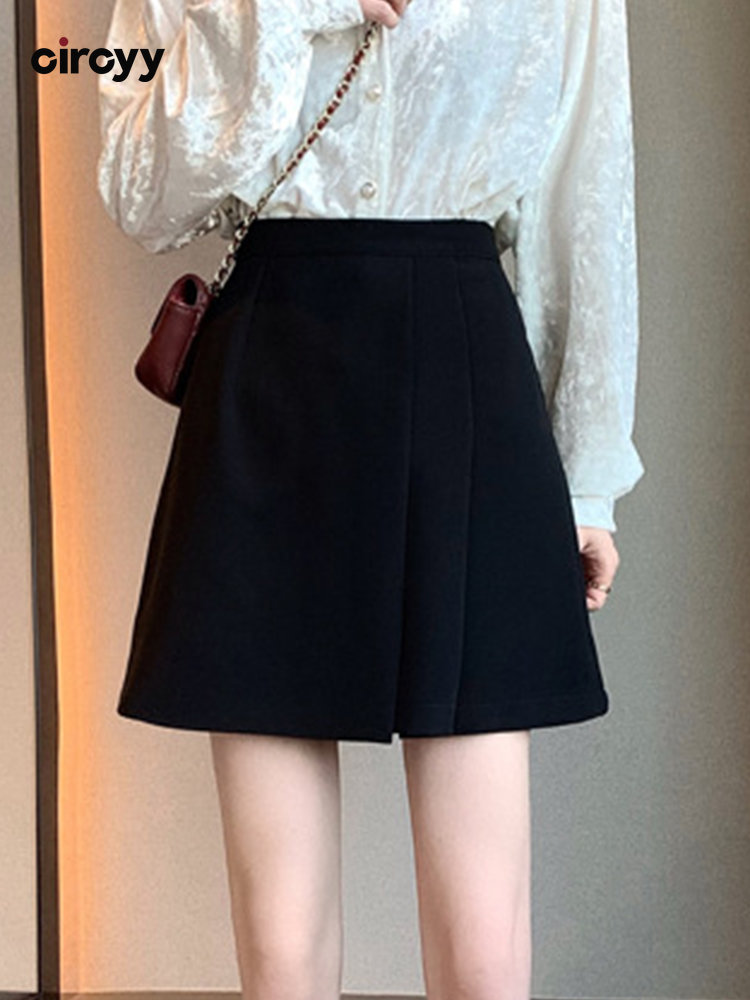 Circyy Women Skirt Balck Irregular Pleated Skirst A-Line Ca