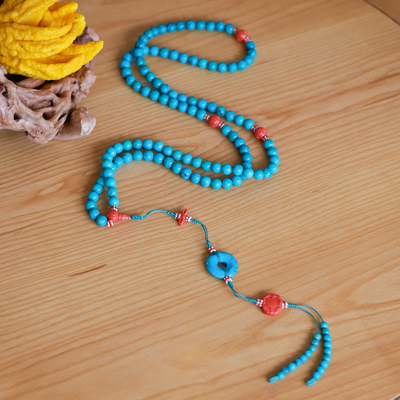 和合大仙人 原创自制孤品 美松108朝珠项链 天然绿松石古董老琉璃