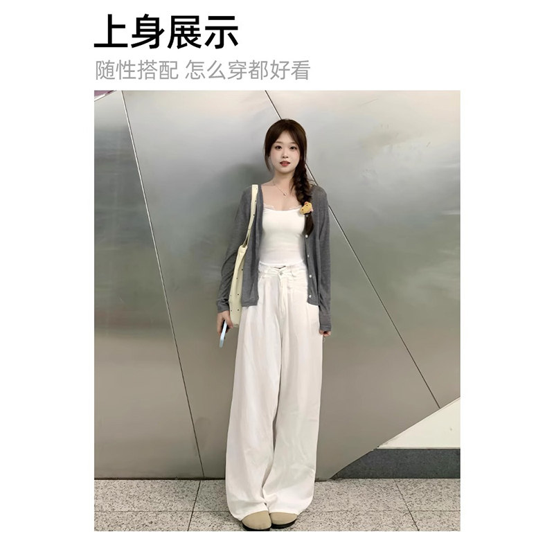 灰色冰丝针织开衫外套女款夏季薄款小外搭配吊带防晒罩衫薄纱上衣