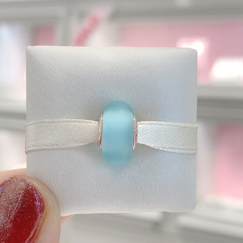 Pandora潘多拉官网正品玫瑰金色哑光蓝穆拉诺琉璃串珠789420C00_虎窝淘