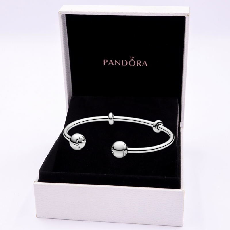 Pandora潘多拉LOGO开口手镯925银596477送女友情人节新年生日礼物_虎窝淘