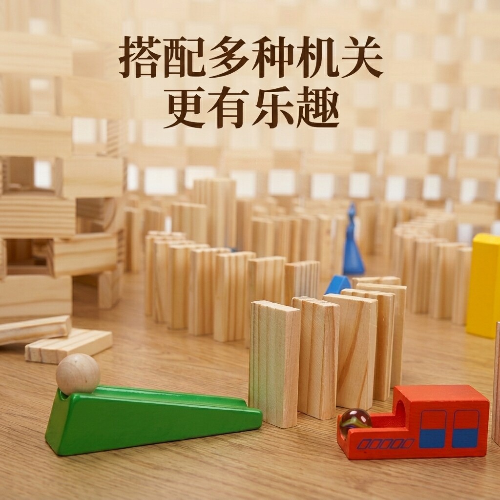 大号无漆天然多米诺骨牌儿童原木色木制机关积木玩具益智实木成人