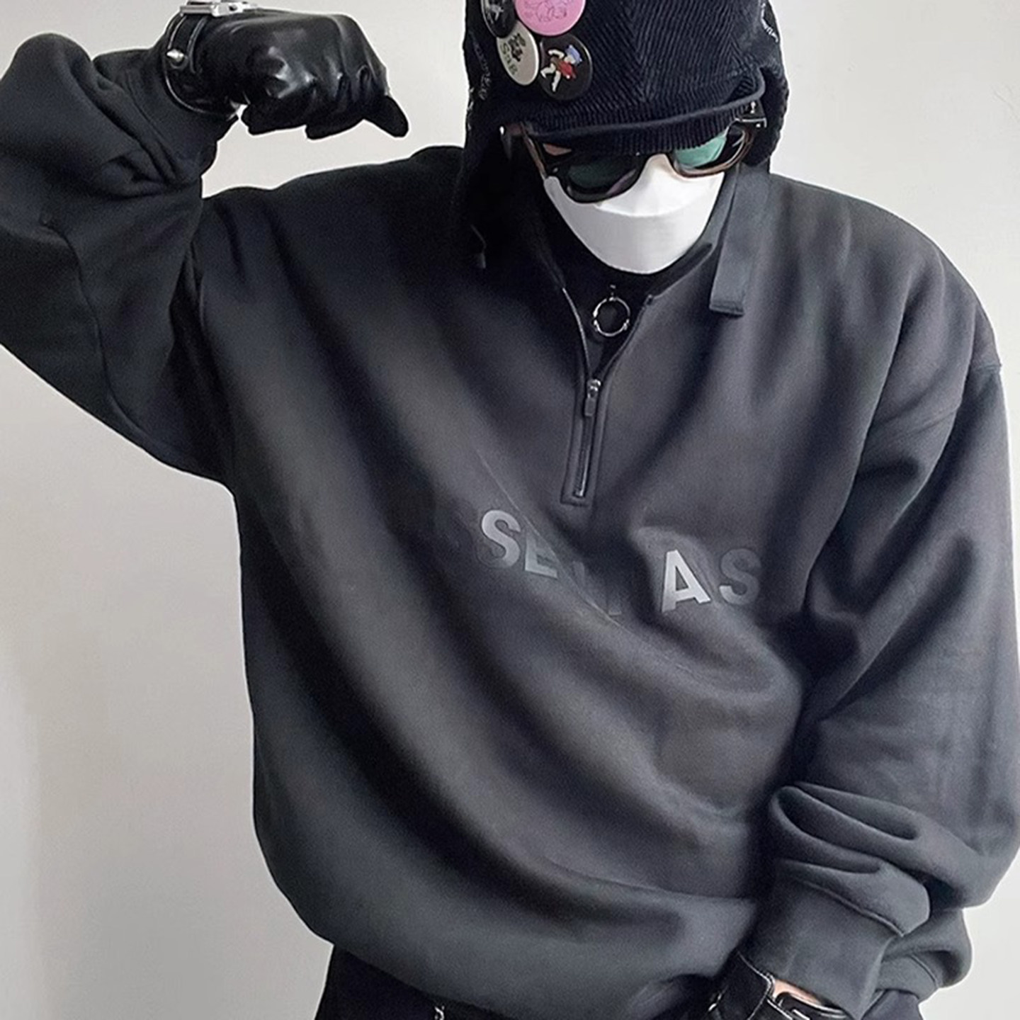 正品现货Fear of God Essentials FOG男女同款半拉链套头加绒卫衣