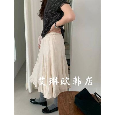 miluroom sicily米鹿80537早秋松紧腰重工压褶纯色显瘦半身裙女