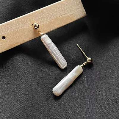 XKDDCT巴洛克淡水耳饰银条珍珠耳