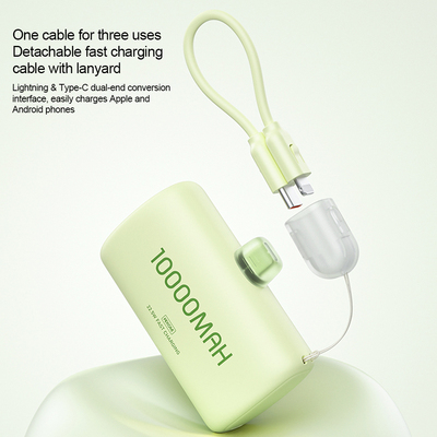 10000mAh Mini Portable Power Bank Capsule Mobile Power Built-in Cable External Battery Fast Charger