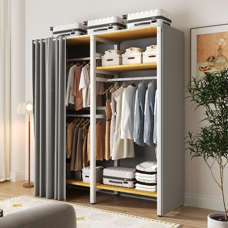 衣架落地卧室衣帽间架子组装家用挂衣架开放式置物架钢木组合衣柜_虎窝淘