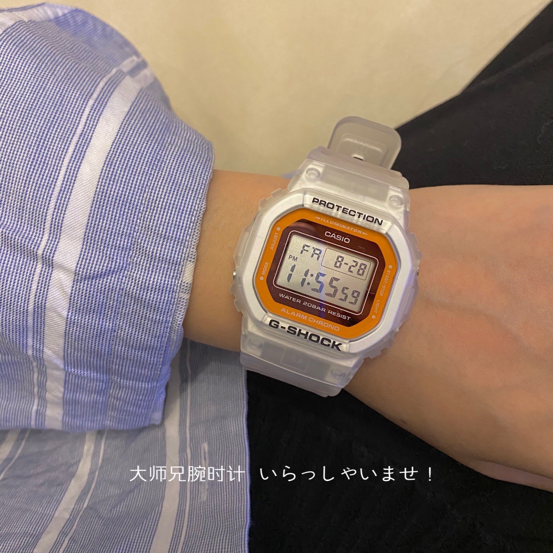 日本专柜枫叶银小方块 CASIO卡西欧Gshock橘色透明防水运动手表_虎窝淘