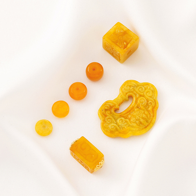 黄翡云纹方柱双面福锁石英算盘珠