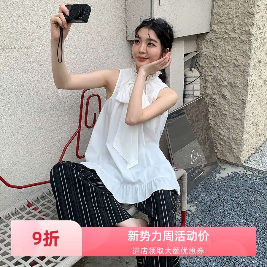 NEIHE内赫 2024年领巾木耳花边设计感A字型宽松衬衫女夏季250183_虎窝淘