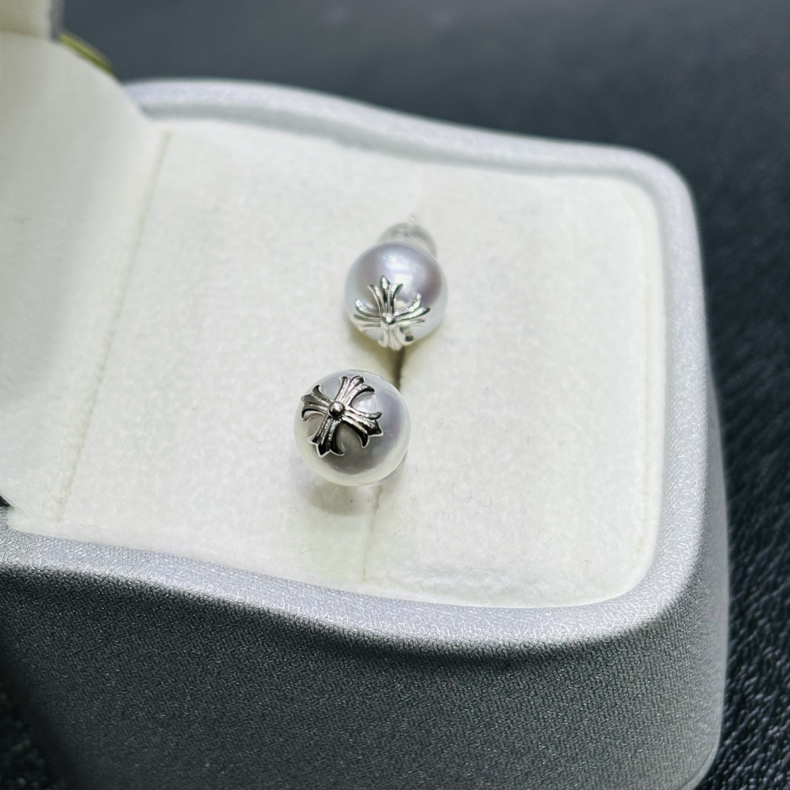 精工纯银S925十字架耳钉装通孔珍珠可配8-9-10mm珍珠_虎窝淘