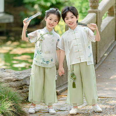 男女 童夏兄妹姐弟装汉服新中式古风唐装幼儿园诗词朗诵舞蹈表演