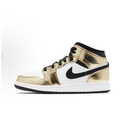Air Jordan 1 Mid Metallic Gold中帮儿童篮球鞋液态金DC1420-700