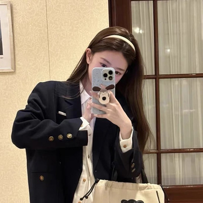 春季缎面奶油白细发箍简约百搭