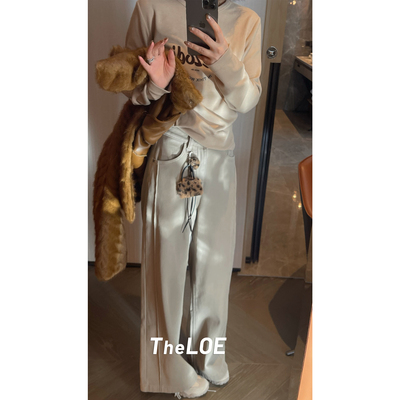 骆衣衣TheLOE/【密密绒十分奶奶直筒阔腿裤】宽松高腰显瘦牛仔裤