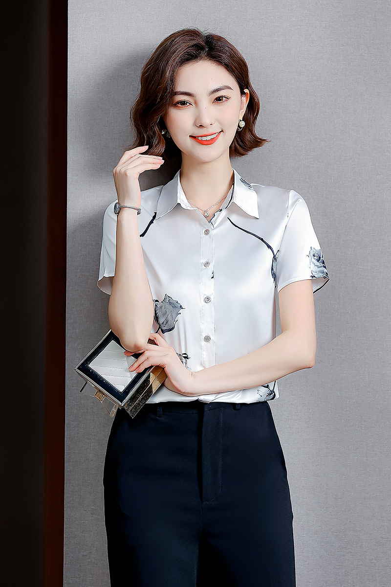 衬衫女2023夏新款短袖设计感小众复古港味缎面上衣_莎依莲女装SYLI1819 - 货捕头