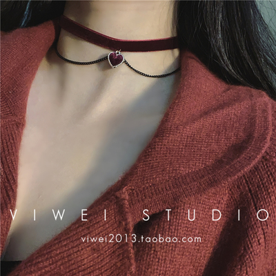 一见倾心爱心丝绒颈链锁骨链