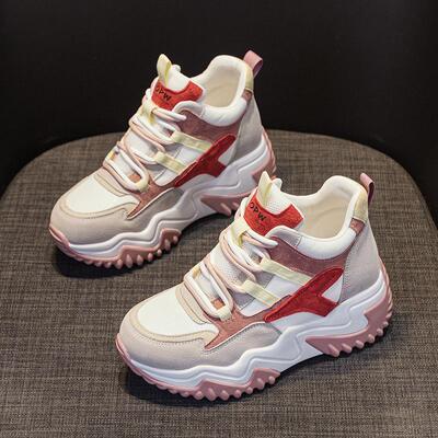 303132小码高帮2023秋新款厚底内增高运动鞋女真皮休闲软底老爹鞋