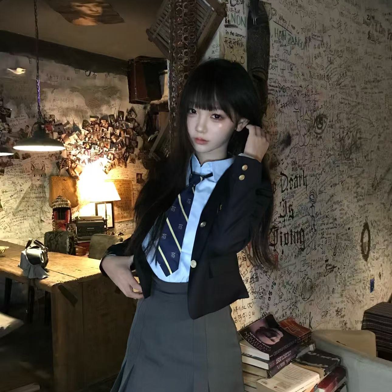 清潭国际高中韩国校服韩国制服校供感学院风jk套装