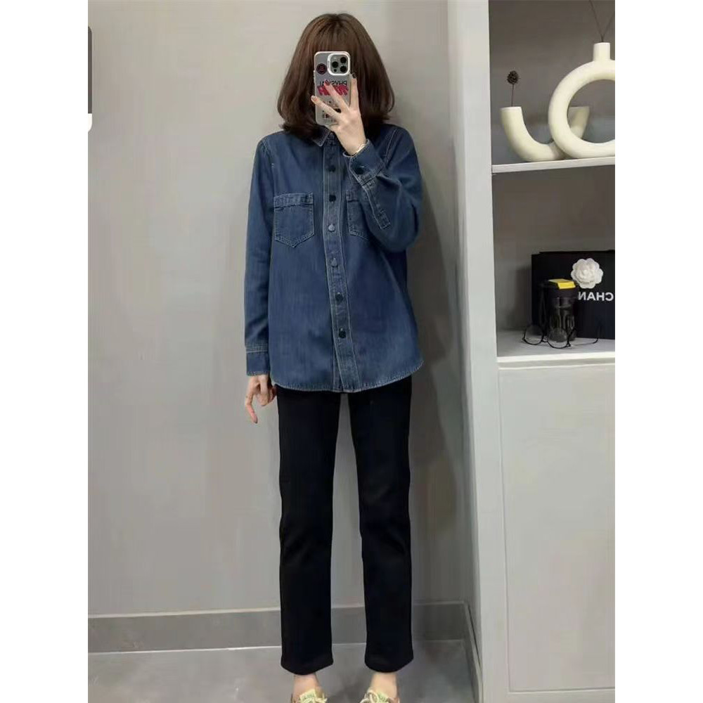 秋冬季新款时尚休闲加绒牛仔衬衫女流行叠穿衬衣加厚外套上衣