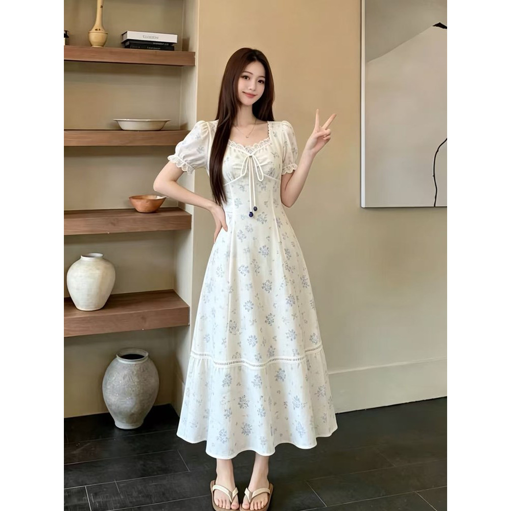 大码甜美紫色碎花连衣裙2026夏季新款法式胖mm显瘦短袖裙子女