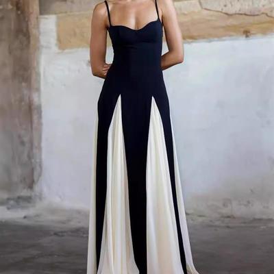 Temperament slim contrasting slip dress  修身撞色吊带连衣裙