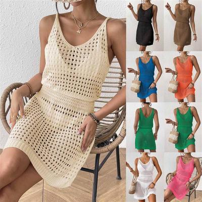 Cut-out tunic slip dress sexy beach dress 镂空束腰沙滩连衣裙