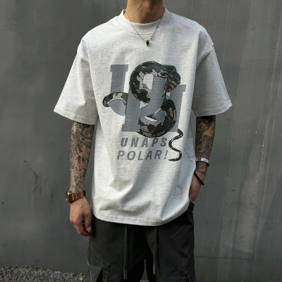 重磅巳蛇限定做旧印花短袖T恤潮