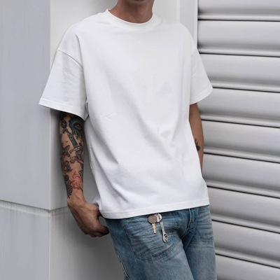 EIGHTHOOD纯色小领口打底T 复古短宽BOXY版型 255G纯棉三本针短袖