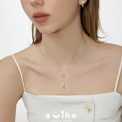 aviho 可爱童趣海星贝壳项链海蓝宝简约小众设计感流苏珍珠锁骨链