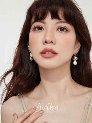 aviho小众天然珍珠女银色球耳环