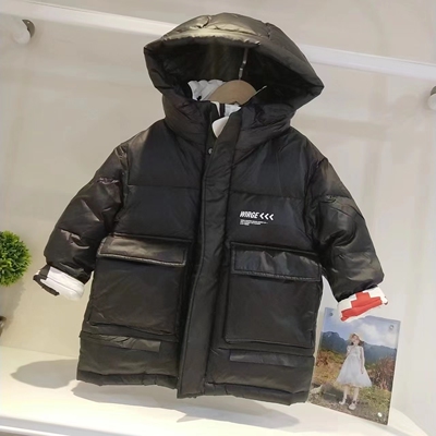 韦氏儿童羽绒服新款冬新款童装男女童时尚带帽双面穿保暖黑色羽绒