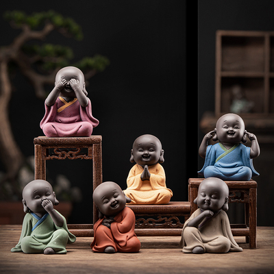 禅意不看不听不说小和尚茶宠摆件