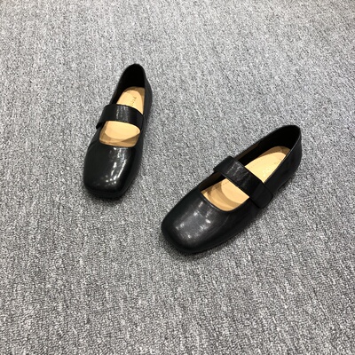 凡柔真皮法式复古方头平底单鞋女2026新款晚风芭蕾软皮一字带单鞋