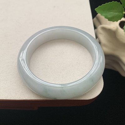 缅甸翡翠手镯A货55.8MM手镯糯冰种蓝晴水飘花冰透玉手镯女款珠宝