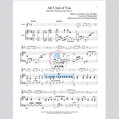 all i ask of you  歌剧魅影 小提琴钢琴二重奏 官方原版总谱分谱