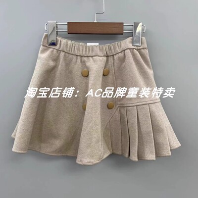 2778女童春秋冬季内有安全裤毛呢百褶半裙11.12码