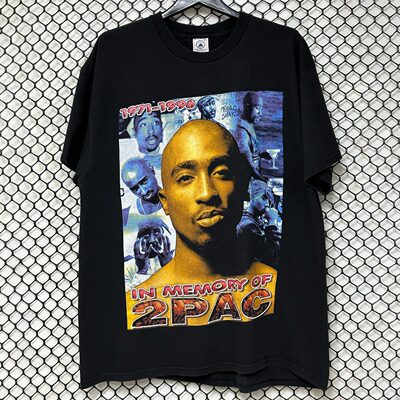 美式复古2PAC图派克rap说唱T恤