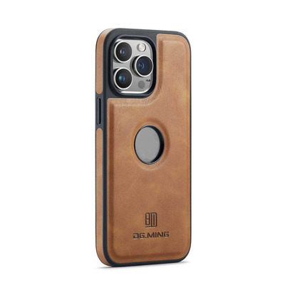 适用苹果15Pro贴皮磁吸壳iPhone14漏标手机壳13Max镂空皮套ip17商务侧贴保护套16疯马纹简约单壳