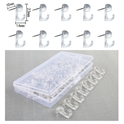 小挂钩钉50枚盒装软木钉毛毡板钉透明彩色大头钉挂钩钥匙钉收纳钉